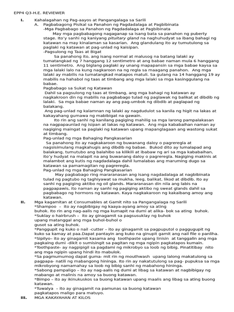 Pointers To Review Epp Q3 - H | PDF