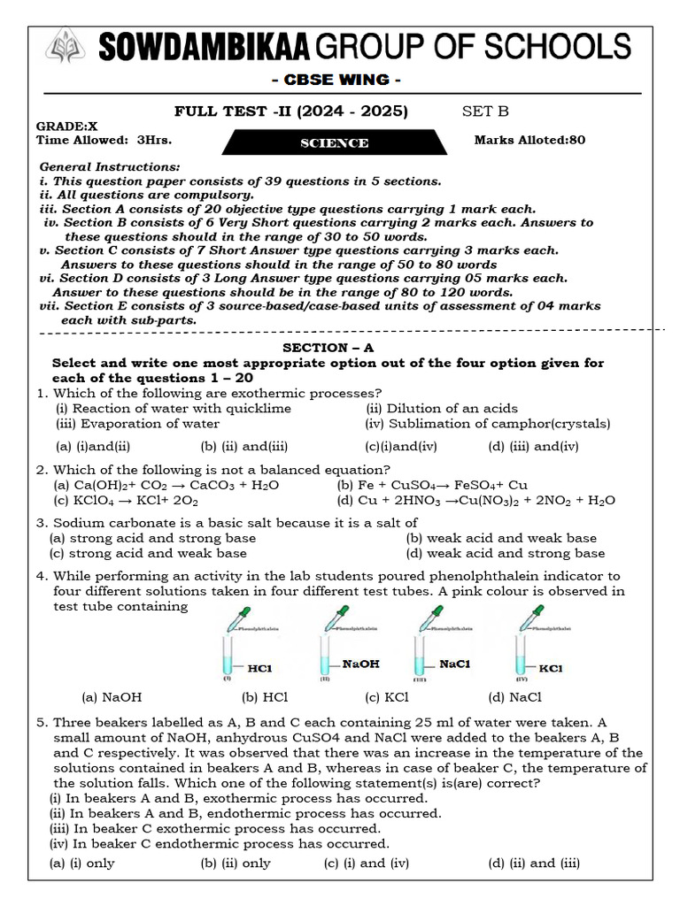 SG -SCIENCE-SET -B QP | PDF | Chemical Reactions | Sodium Hydroxide