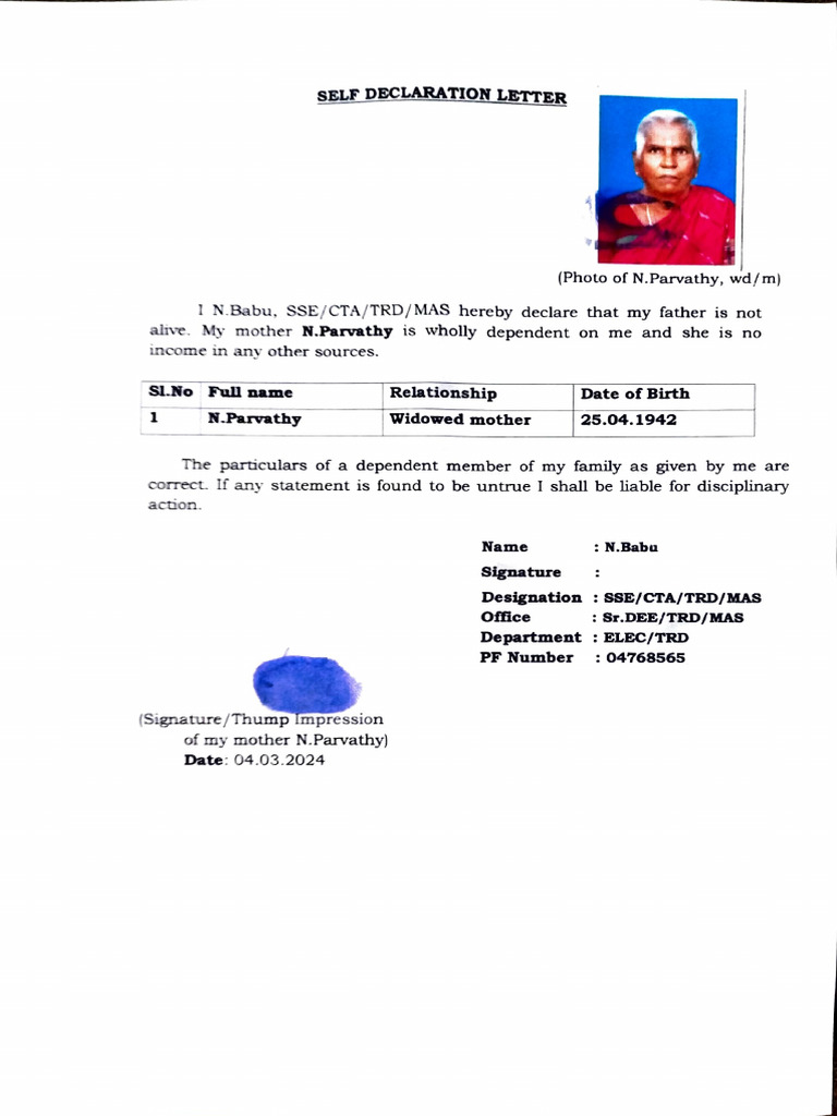 Widow Self Declaration Form | PDF