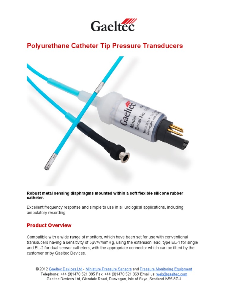Polyurethane Catheter Tip Pressure Transducers For Urology | PDF ...