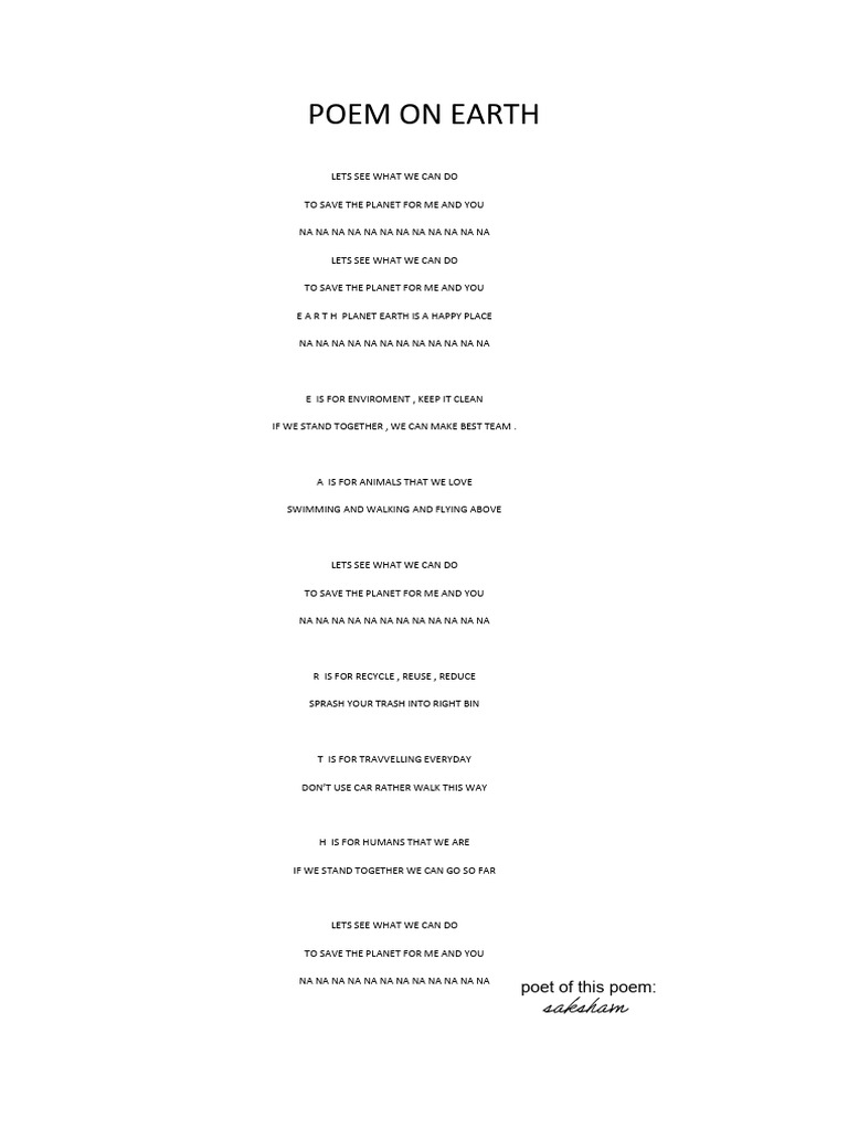 Save the Planet: A Poem for Earth | PDF