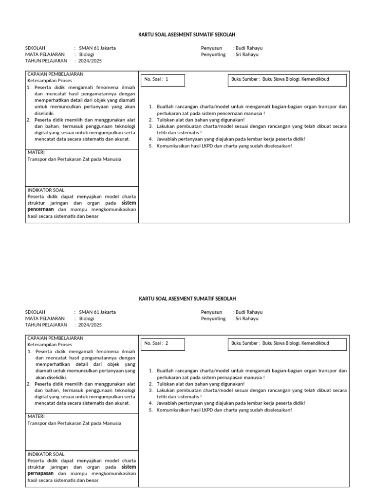 Kartu Soal 2025 | PDF