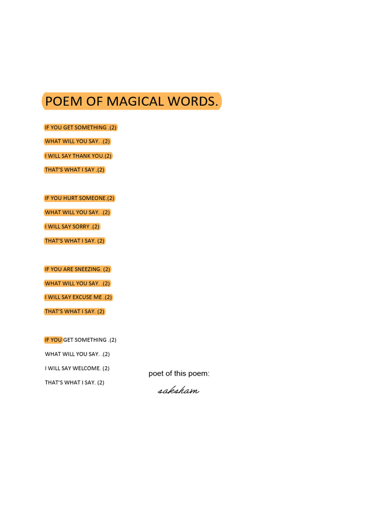 POEM on ''Magical Words'' | PDF