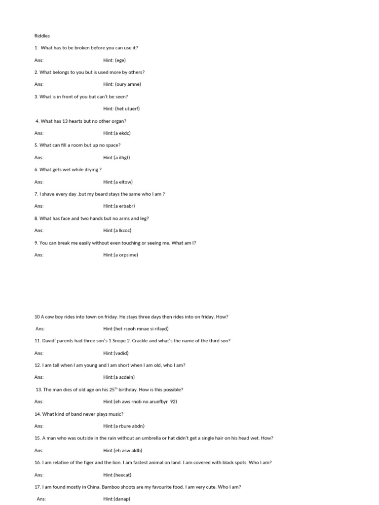 Fun Riddles and Their Answers | PDF