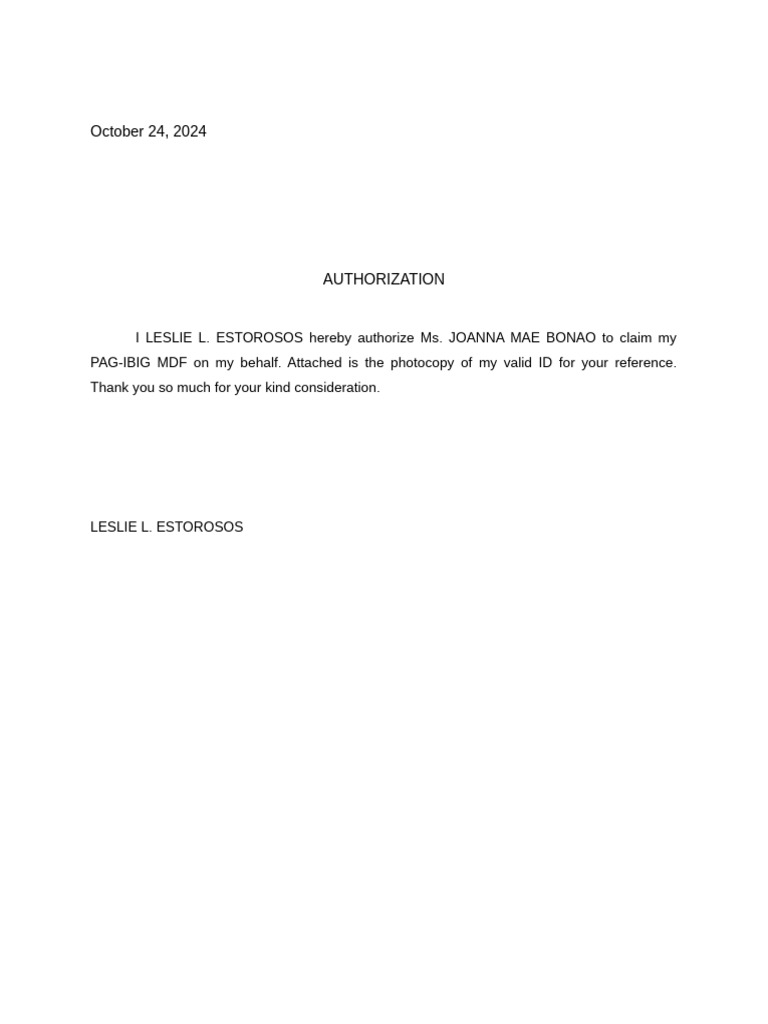Authorization for PAG-IBIG MDF Claim | PDF