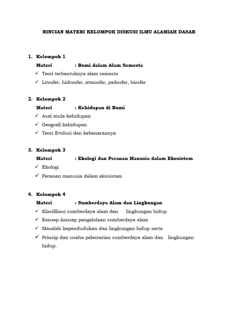 Rincian Materi Kelompok Diskusi Ilmu Alamiah Dasar | PDF