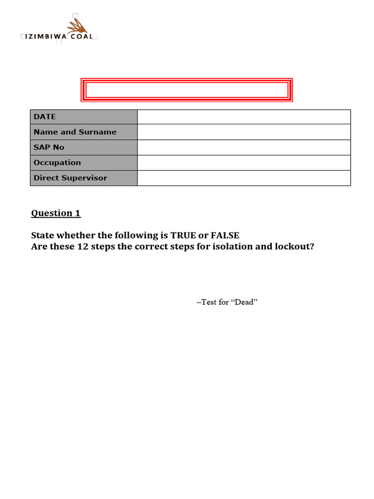 Energy Isolation Assessment 2024 | PDF