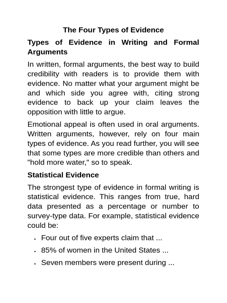 Four Types of Evidence Explained | PDF | Evidence | Argument