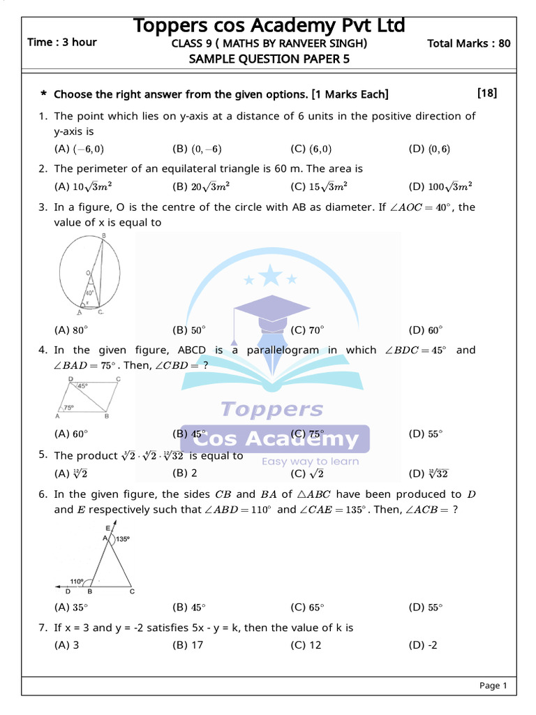 SQP 5 MATHS 9 | PDF | Area | Euclidean Geometry