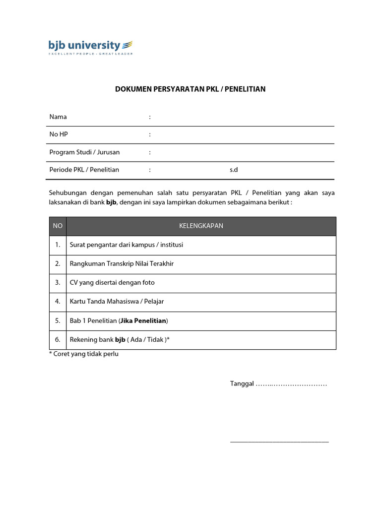 Dokumen Persyaratan PKL Penelitian | PDF