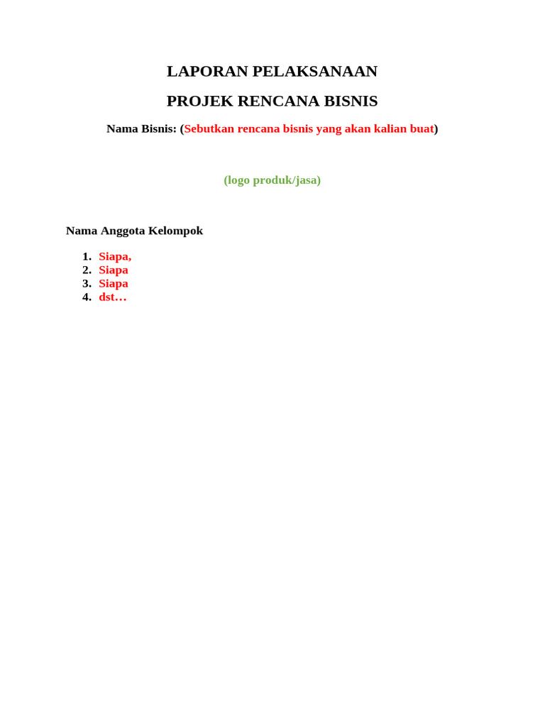 Contoh Format LAPORAN PELAKSANAAN PROJEK RENCANA BISNIS | PDF