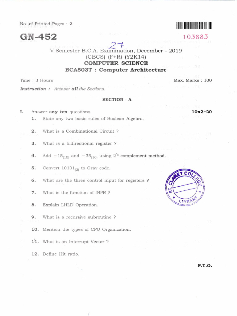 27 Computer Architecture December 2019 | PDF | Logic Gate | Boolean Algebra