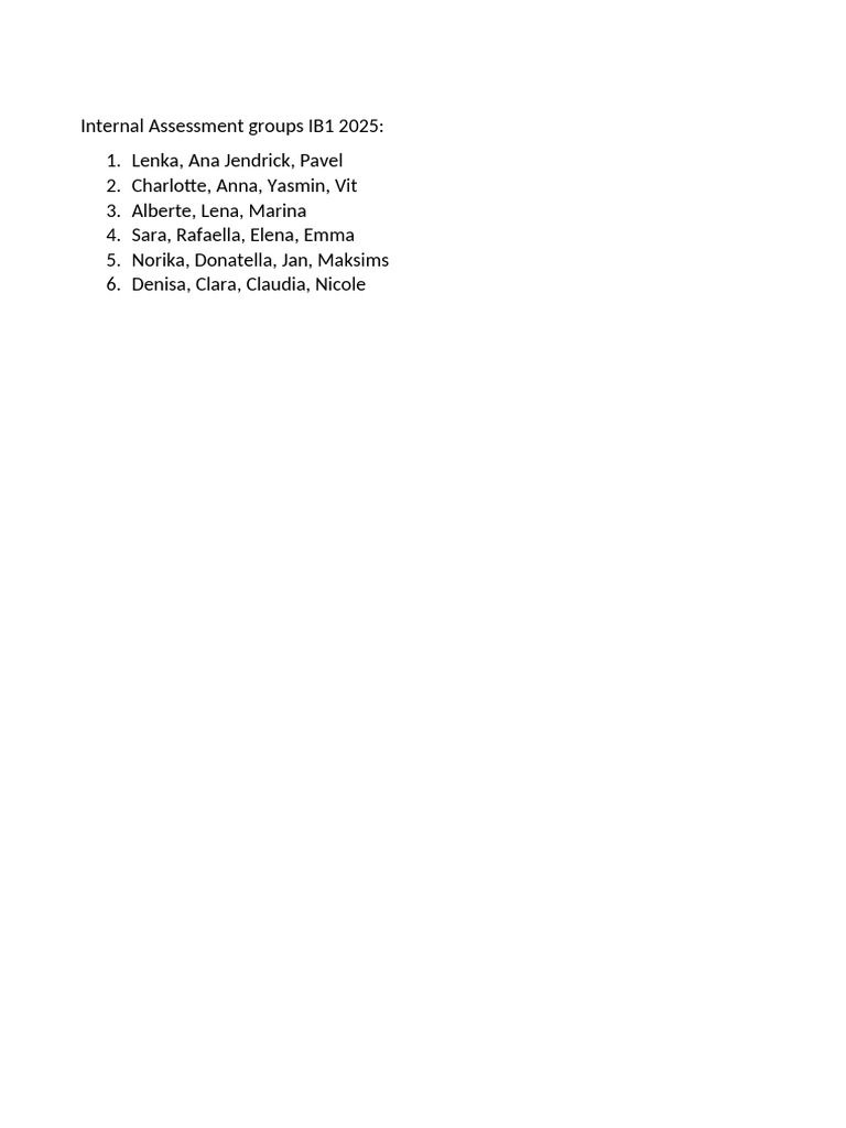 Internal Assessment Groups IB1 2025 | PDF