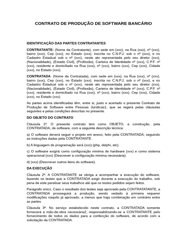 Contrato de Produção de Software Bancário | PDF | Programas