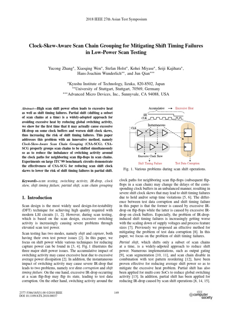 Clock-Skew-Aware Scan Chain Grouping For Mitigating Shift Timing Failures in Low-Power Scan ...