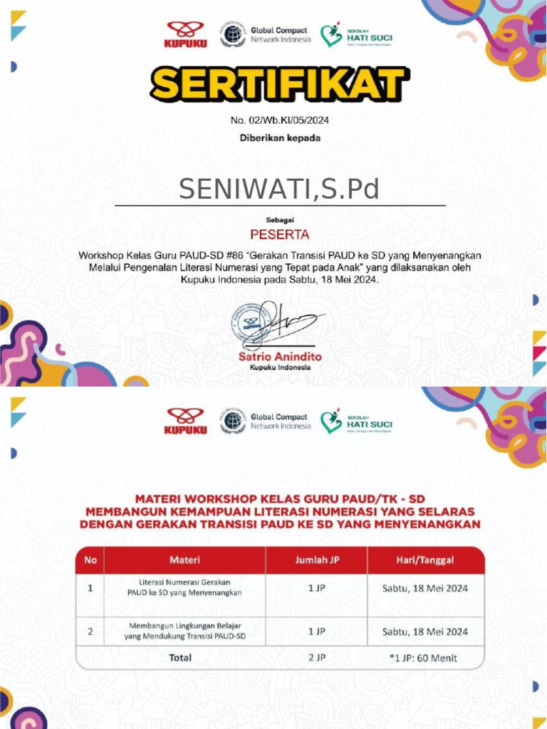 Sertifikat Workshop KUPUKU Seni | PDF