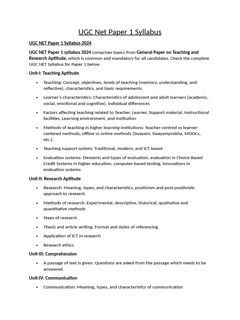 UGC NET 2024 Paper 1 Syllabus Overview | PDF | Educational Technology ...