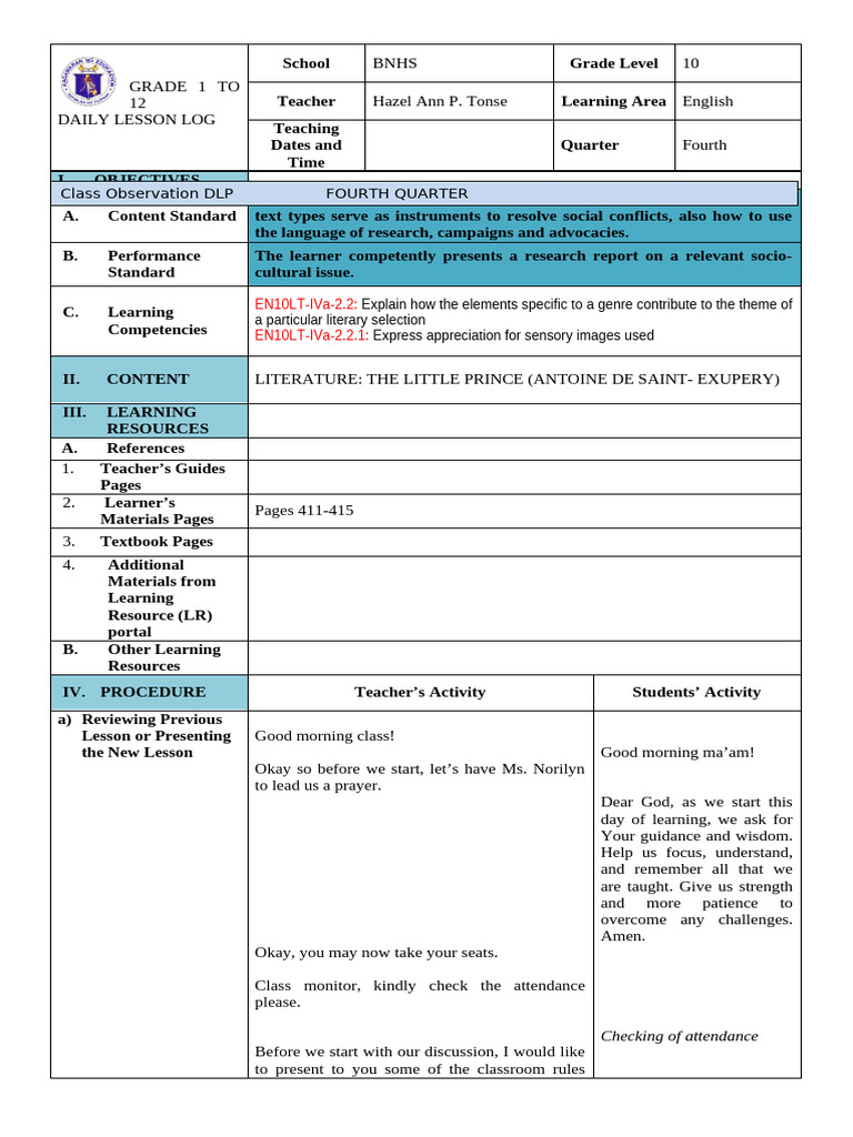 3rd DRAFT - LP TEACHING LIT. HAZEL | PDF | Learning | Love