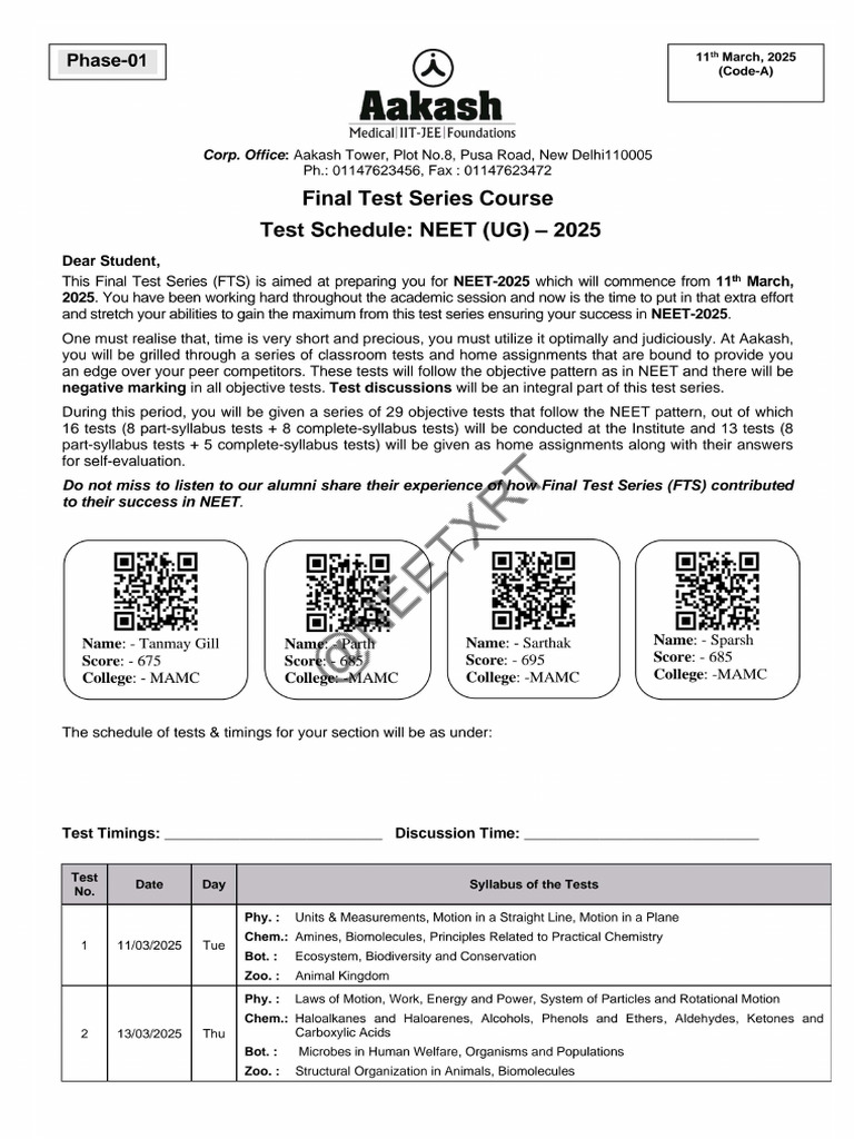 FTS Schedule RM & Oym Phase 01 by @neetxrt | PDF