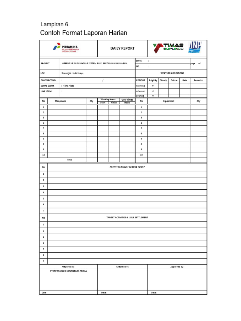 Lampiran 6. Contoh Format Laporan Harian | PDF