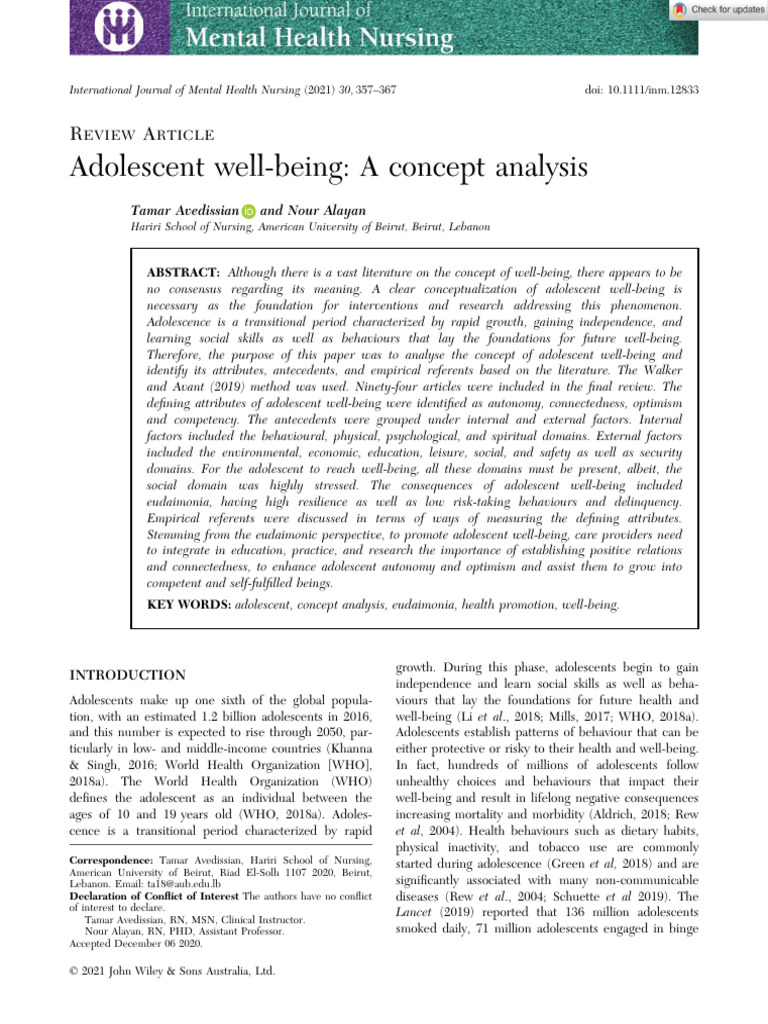 Adolescent Well Being A Concept Analysis | PDF | Well Being | Adolescence