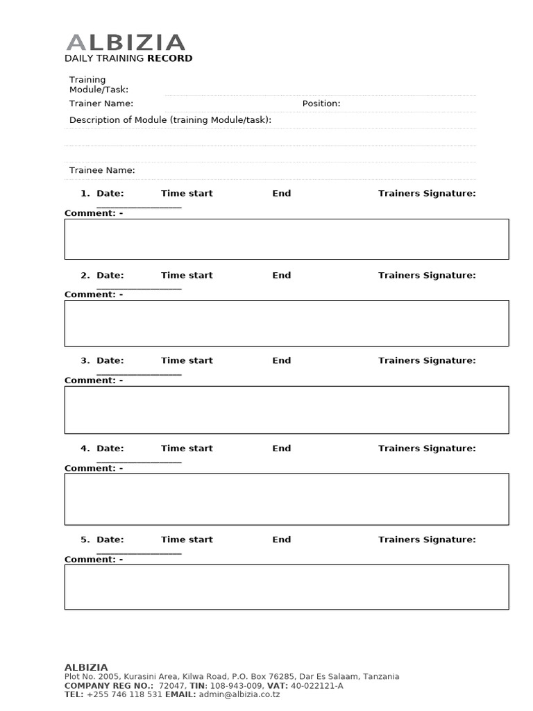 Daily Training Record Template | PDF