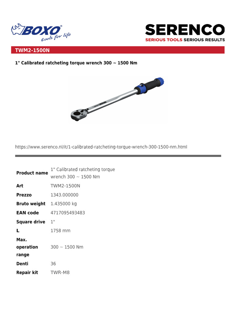 1 Calibrated Ratcheting Torque Wrench 300 ~ 1500 Nm | PDF