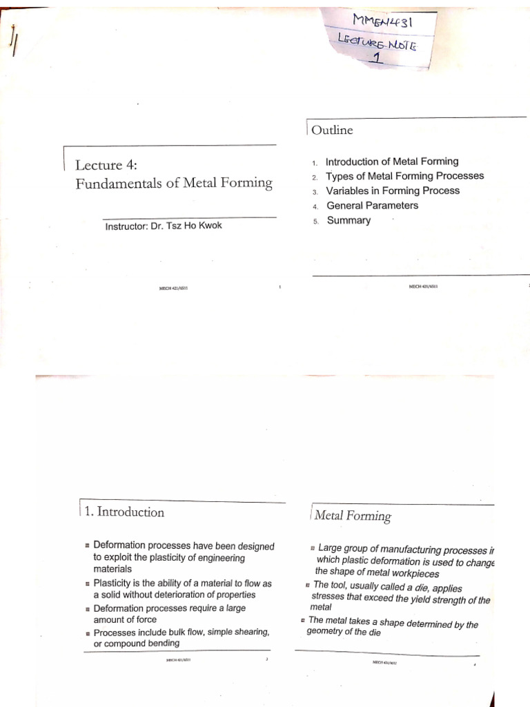 Mmen431 Lecture Note 1 | PDF