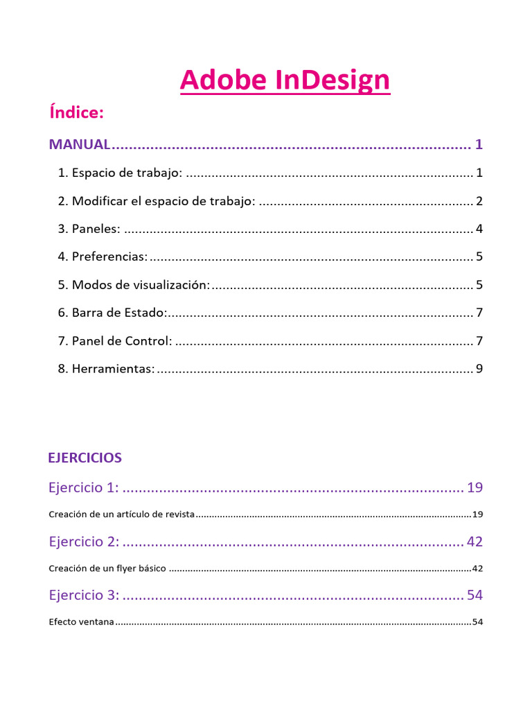 Manual de Adobe InDesign: Espacio y Herramientas | PDF | Ventana ...