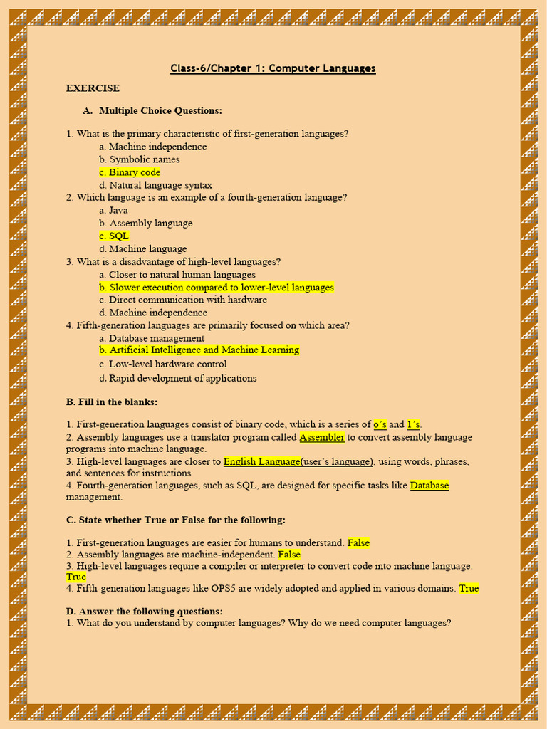 Class-6-CSc-Ch-1-Computer Languages | PDF | Computer Programming | Assembly Language