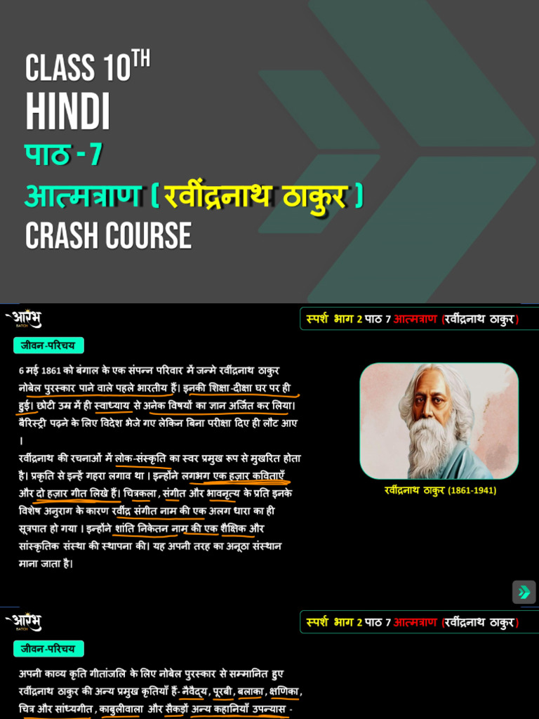 7 आत्मत्र - ण - रव - ंद्रन - थ ठ - कुर - Crash Course Class 10th Hindi ...