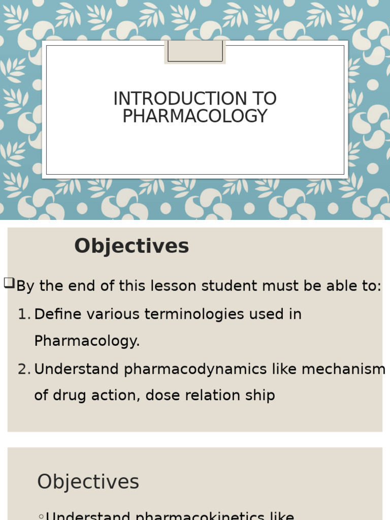 Introduction to Pharmacology Basics | PDF | Drug Metabolism | Pharmacology