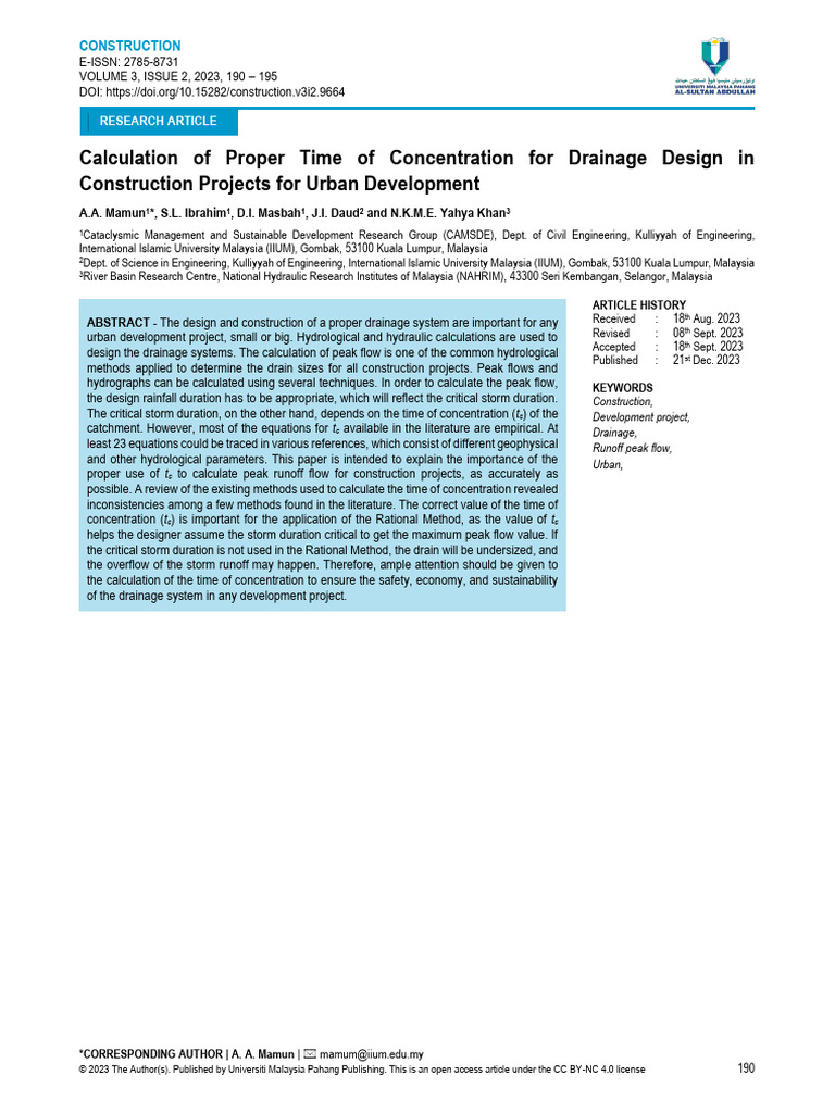 Time of Concentration in Urban Drainage | PDF | Drainage Basin ...