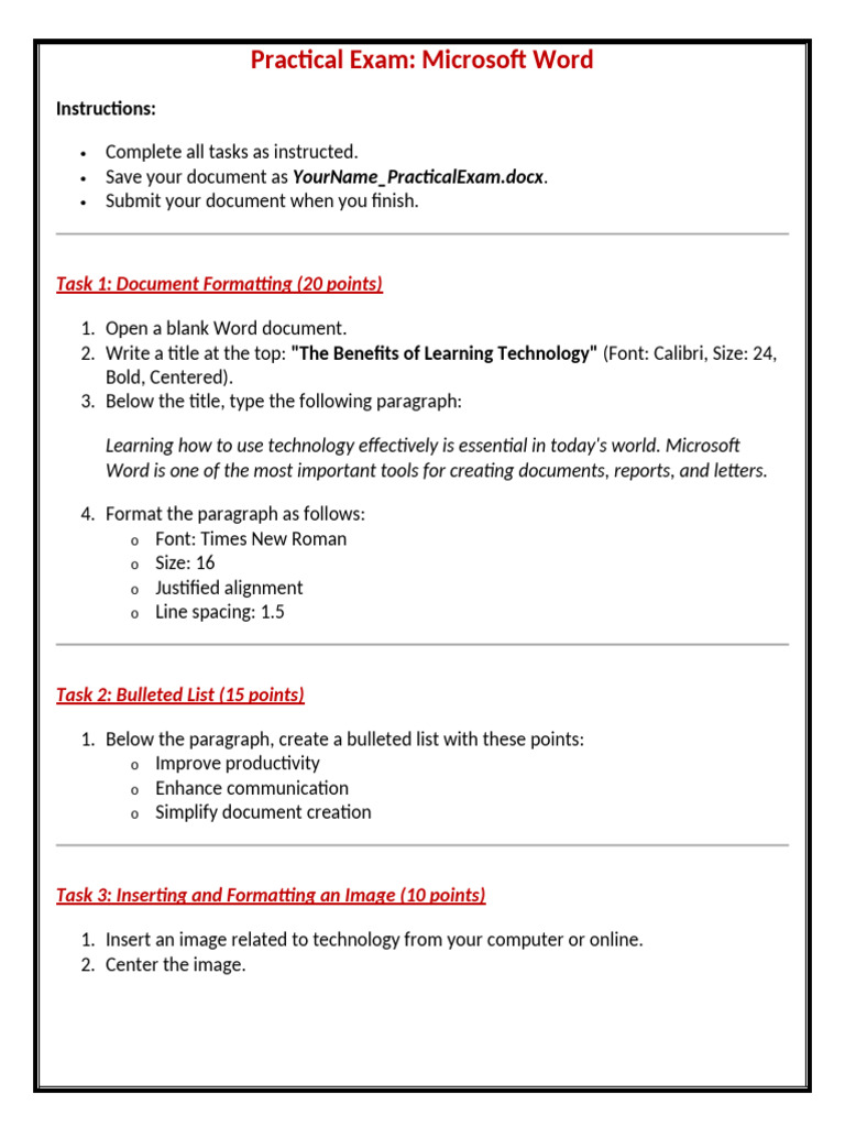 Practical Exam - Word | PDF