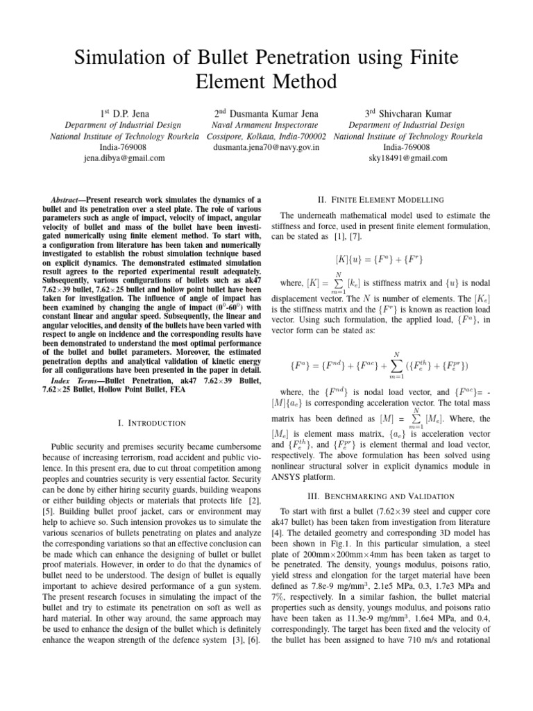 Simulation Of Bullet Penetration Using Finite Element Method Pdf