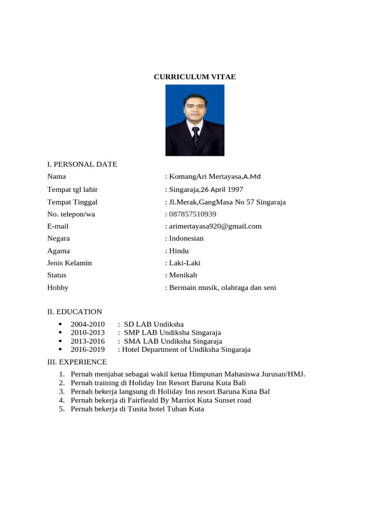 CV Komang Ari Mertayasa (Indonesia) Bali Med | PDF