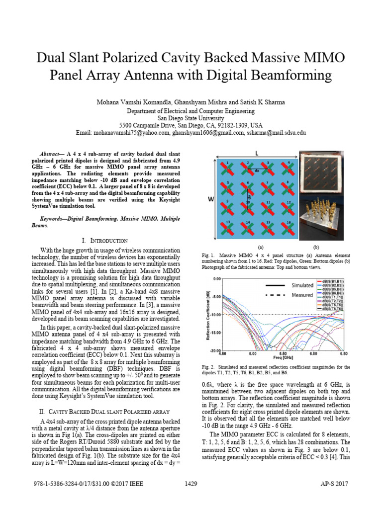 Dual Slant Polarized Cavity Backed Massive MIMO Panel Array Antenna ...