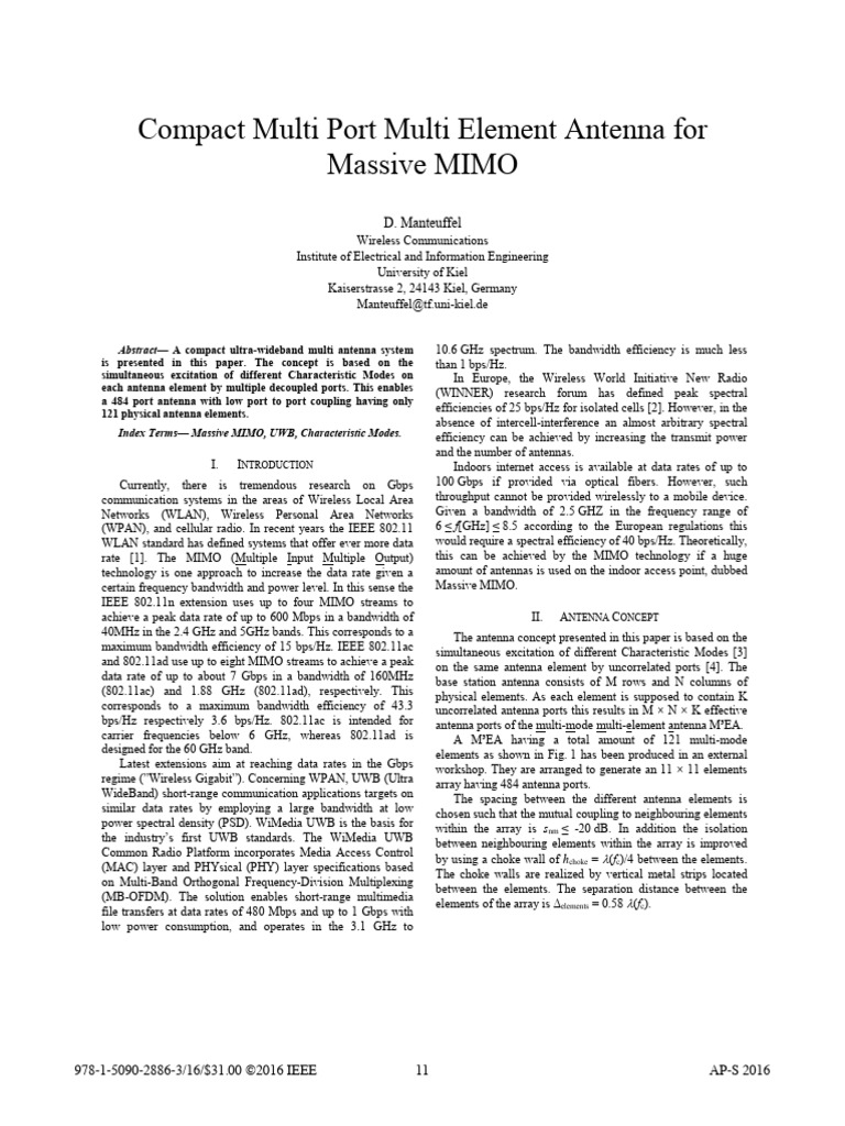 Compact Multi Port Multi Element Antenna For Massive MIMO | PDF | Ieee ...
