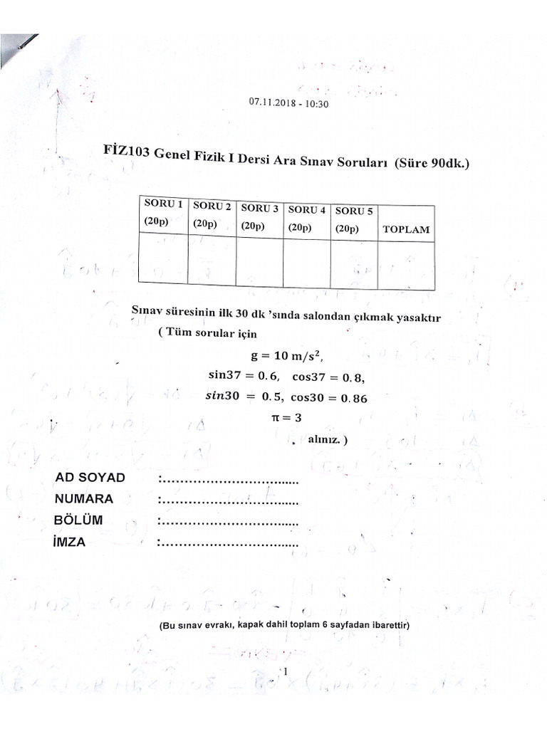 2018-2019 Trakya Üni fizik vize | PDF