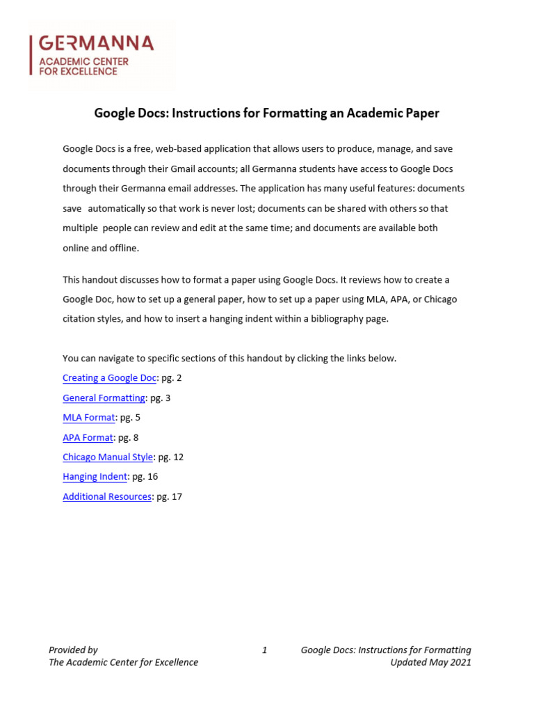 Google Docs Instructions For Formatting An Academic Paper | PDF | Apa ...
