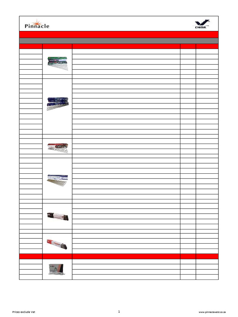 Welding Electrodes and Consumables Price List | PDF | Welding ...