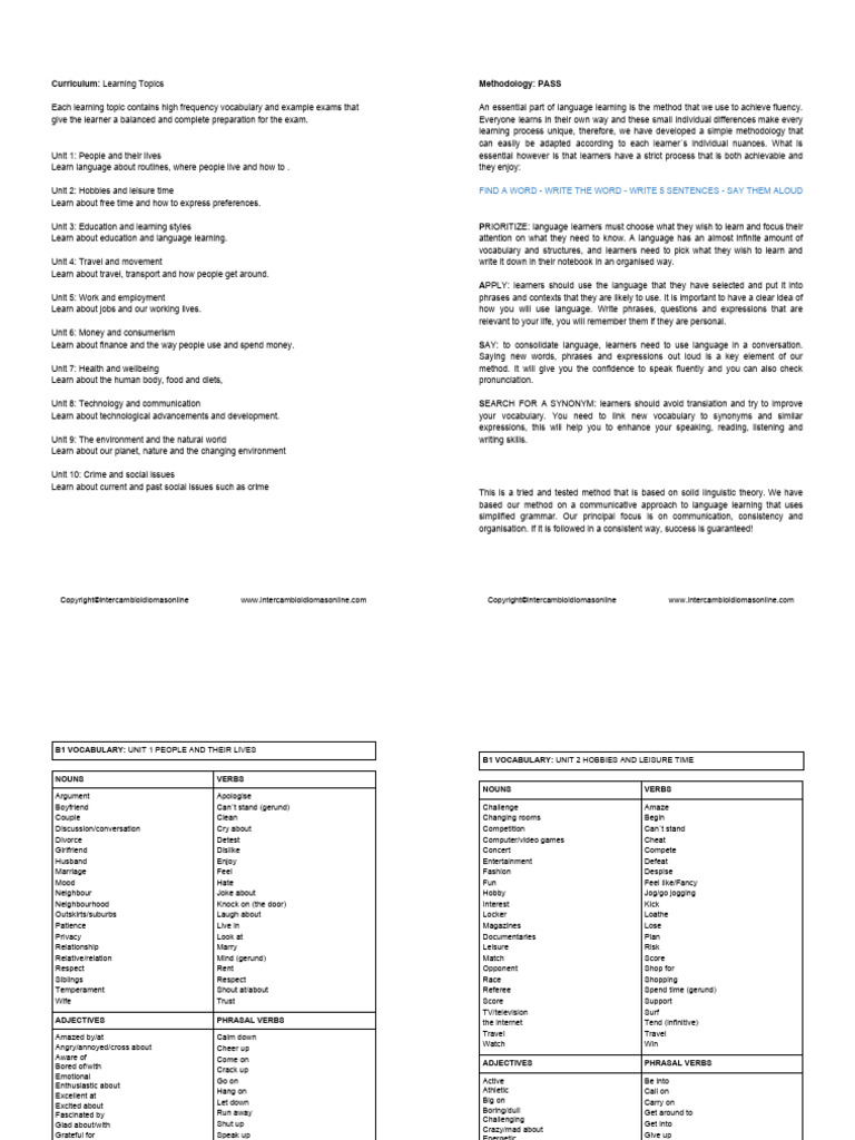 B1 Vocabulary 1 | PDF | Vocabulary | Employment