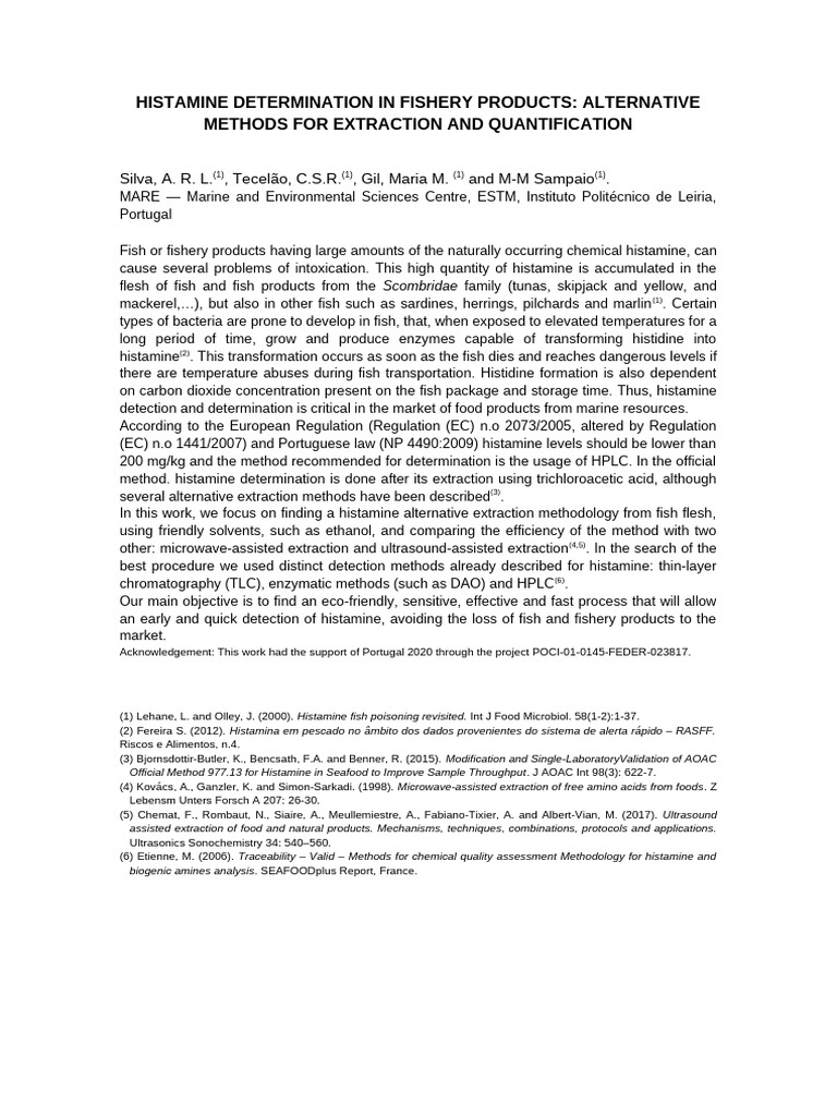 histamine determination in fishery products | PDF | Fish