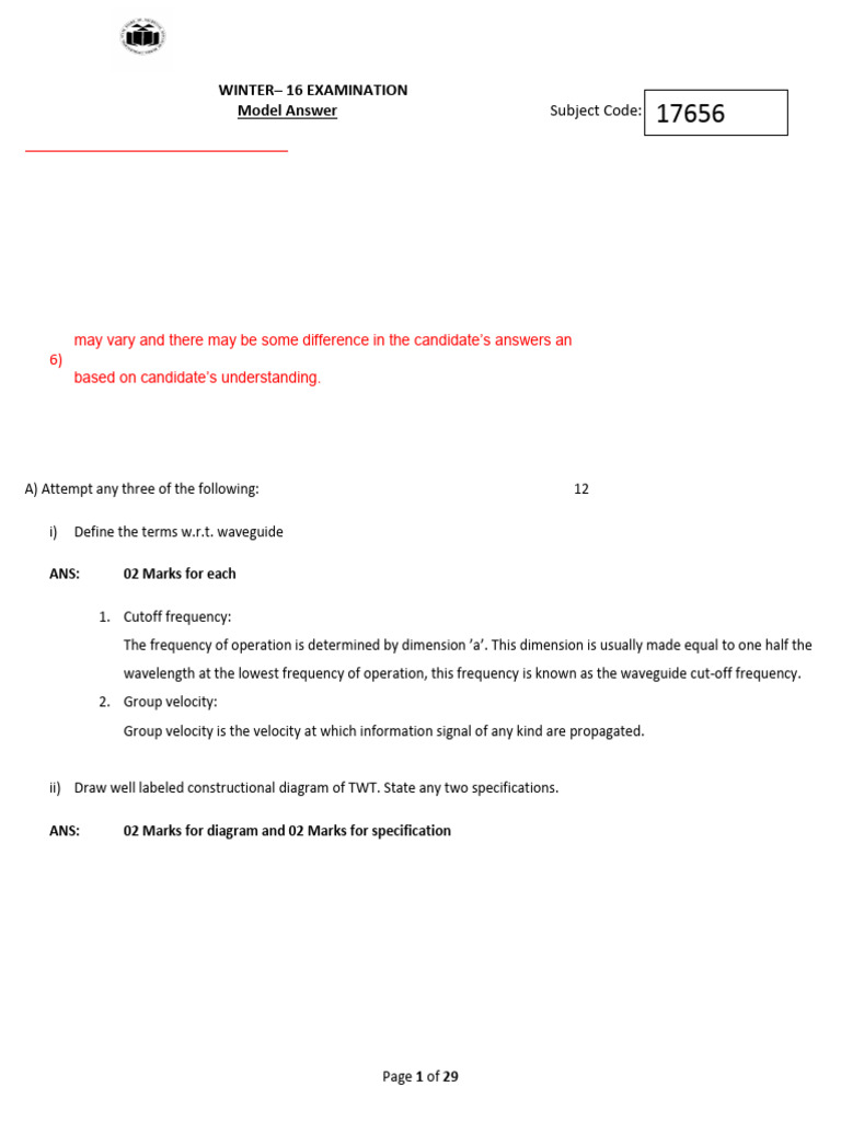 2016 Winter Model Answer Paper | PDF | Dispersion (Optics) | Optical Fiber