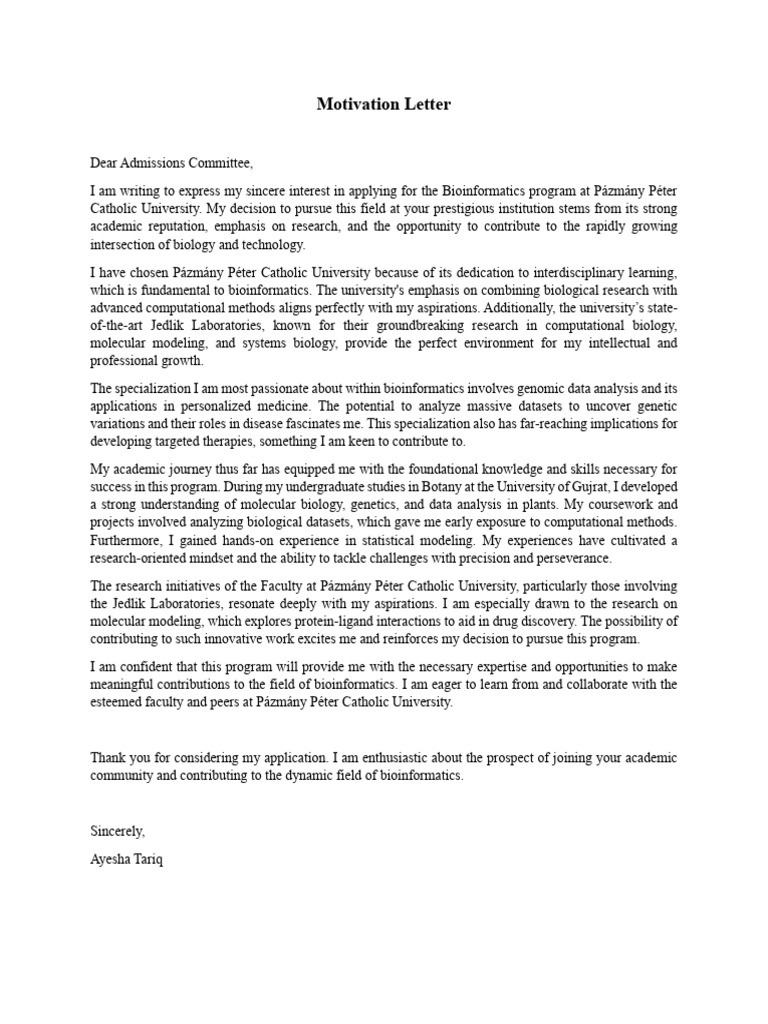 Motivation Letter | PDF | Bioinformatics | Computational Biology