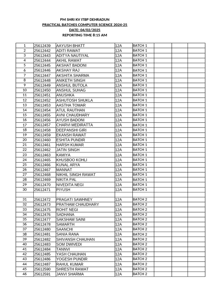PRACTICAL BATCHES CS 2025 | PDF