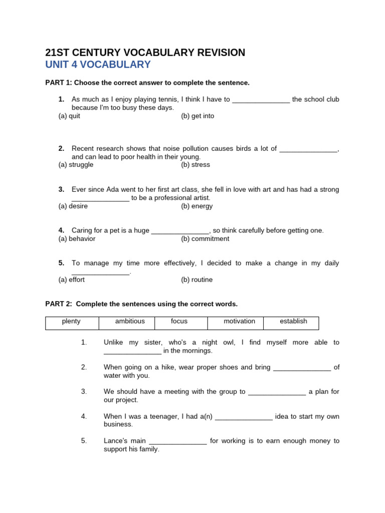 21st Century. U1-4 Vocabulary | PDF