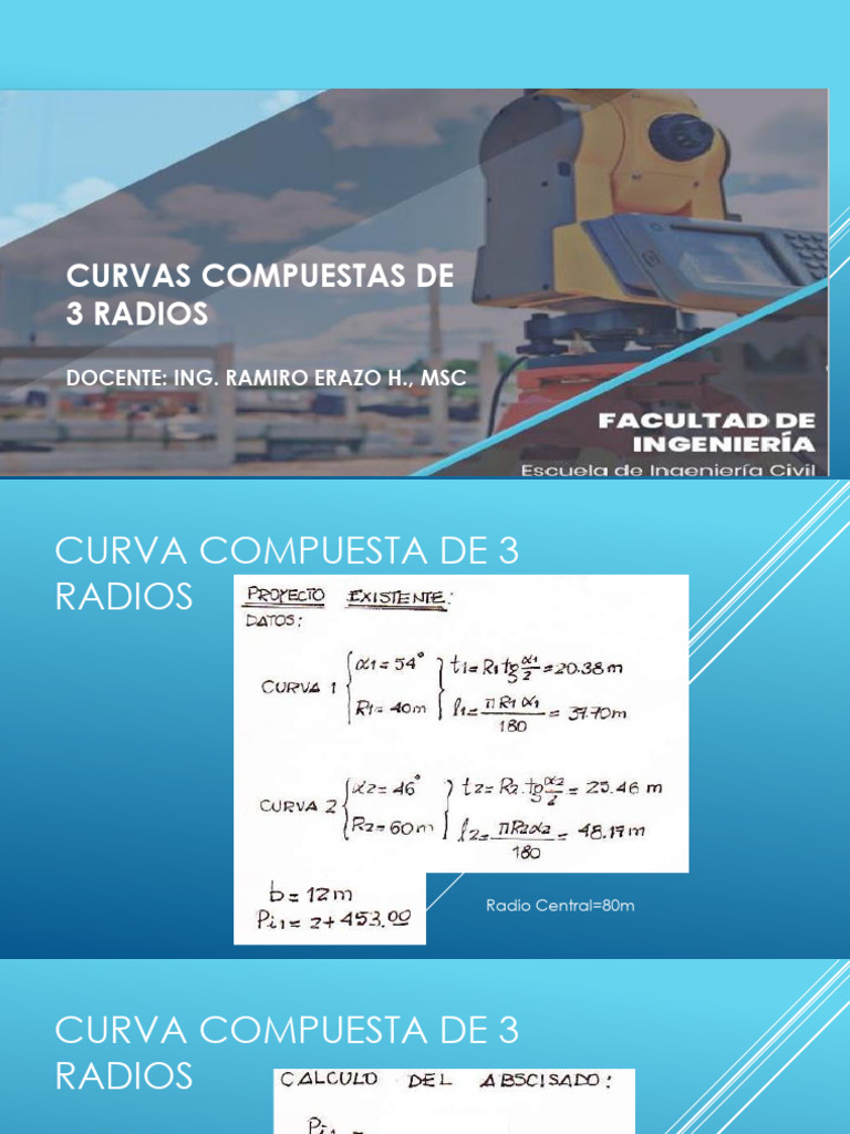 Curvas Compuestas de 3 Radios: Fórmulas y Cálculos | PDF