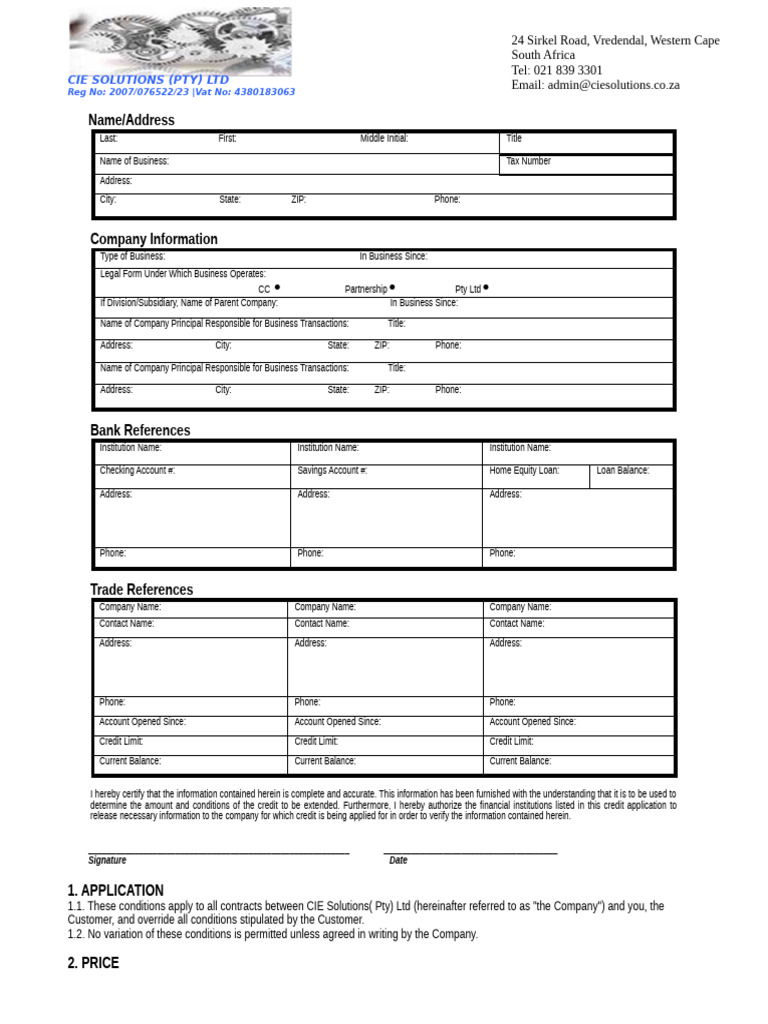 CIE Solutions Credit Application Form | PDF | Payments | Receipt