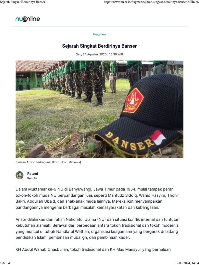 Sejarah Berdirinya Banser NU | PDF